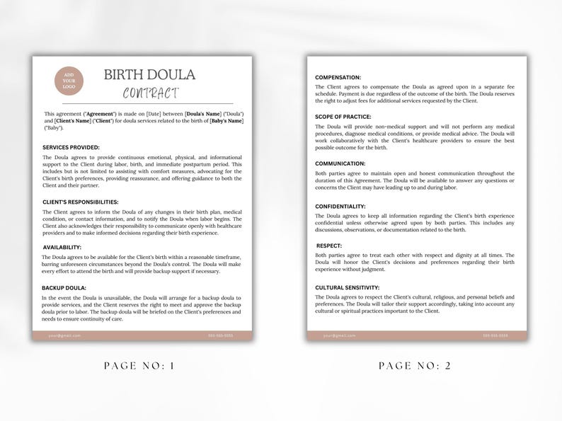 Editable Birth Doula Contract Template | Canva Doula Forms (PDF) - Etsy