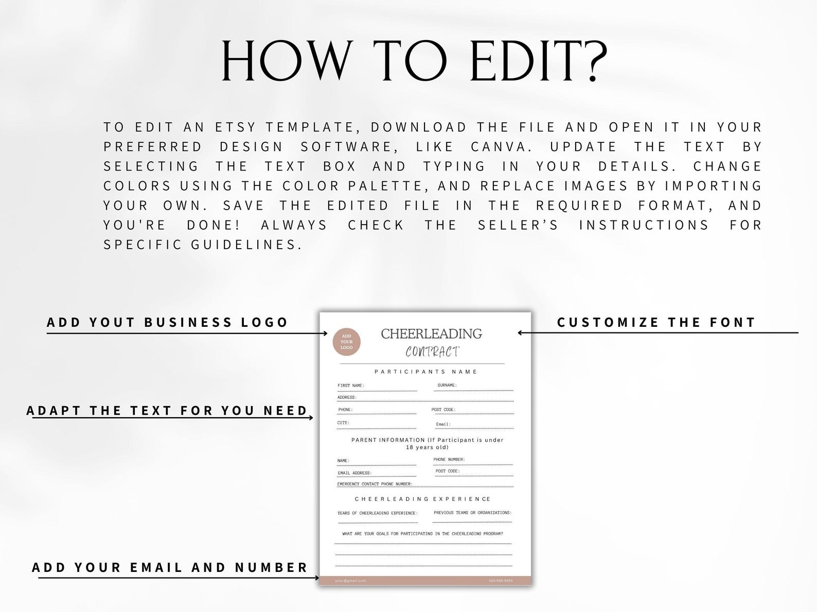 Editable Cheerleading Contract Template, Coaching Forms & Athlete ...