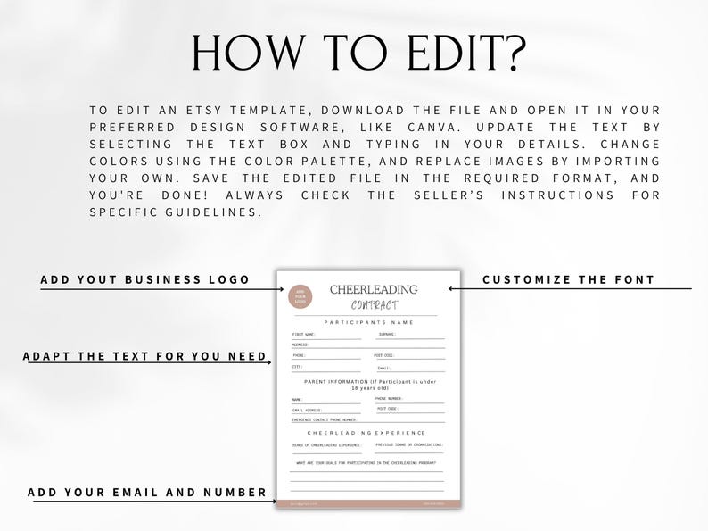 Editable Cheerleading Contract Template, Coaching Forms & Athlete ...