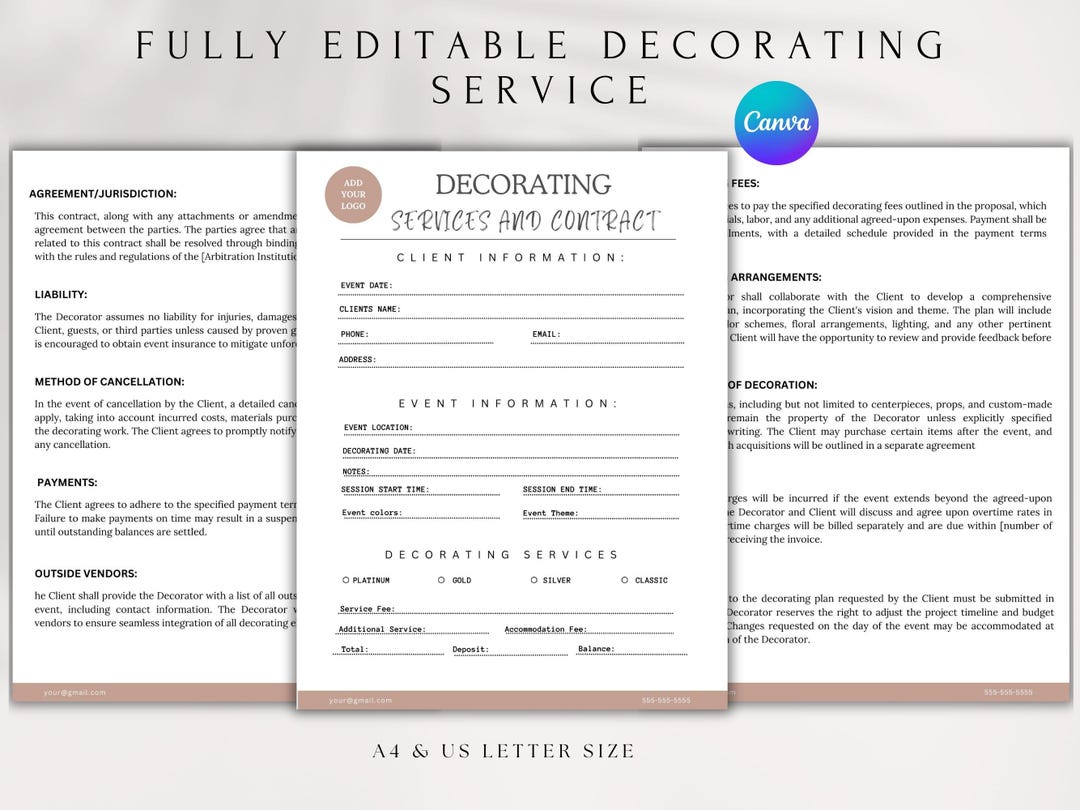 Editable Decorating Service Contract Template: Canva Agreement Digital ...
