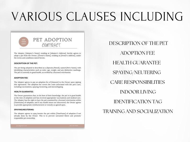 Editable Pet Adoption Contract Template, Puppy & Cat Adoption Agreement ...