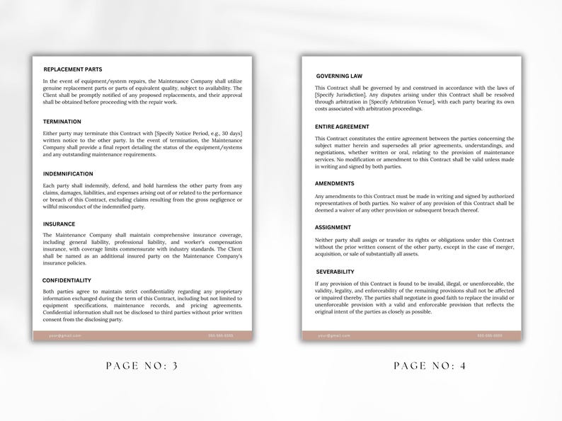 Editable Maintenance Contract Template | Customizable Service Agreement Form | Professional ...