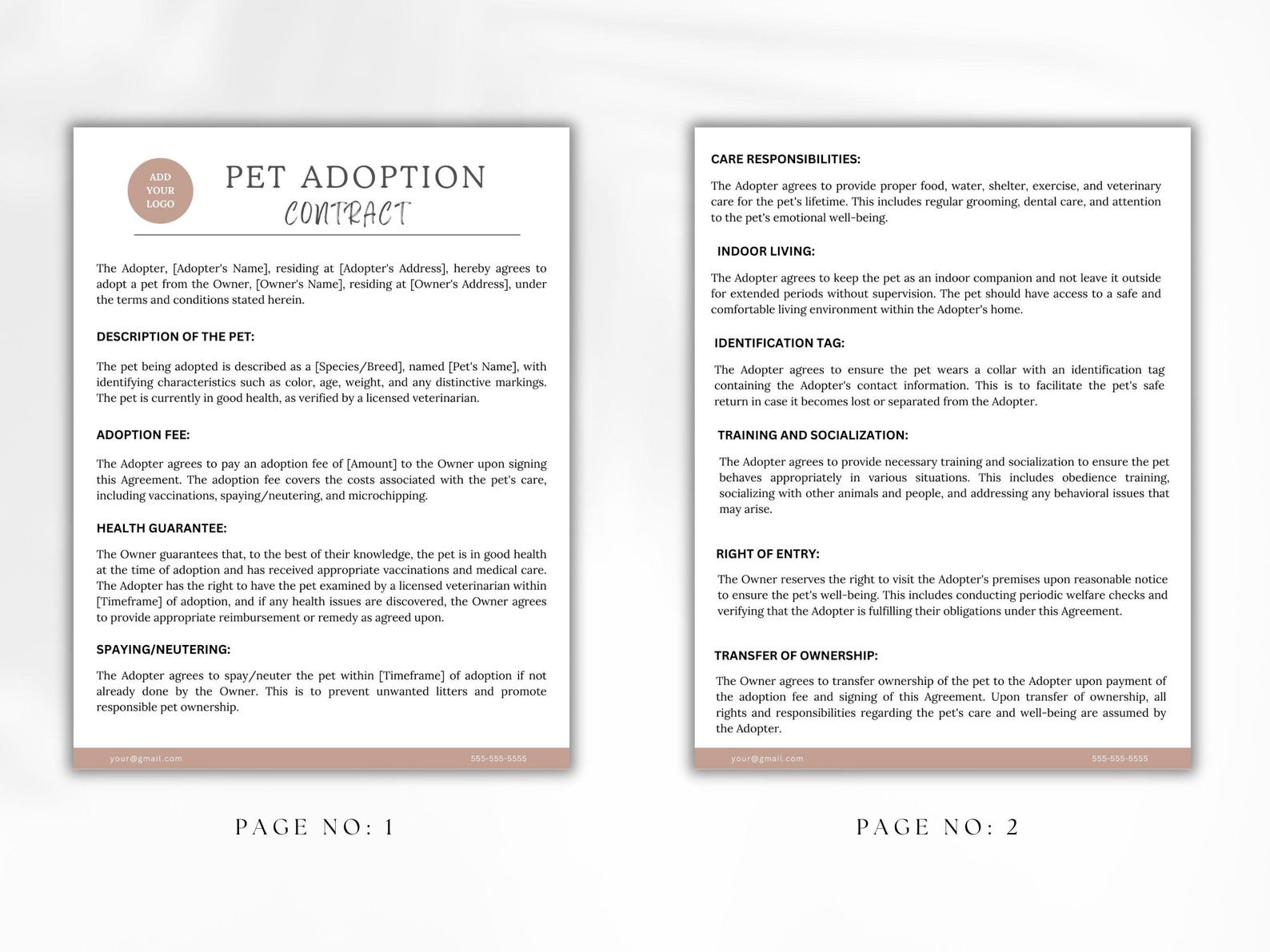 Editable Pet Adoption Contract Template, Animal Rescue Forms (canva ...