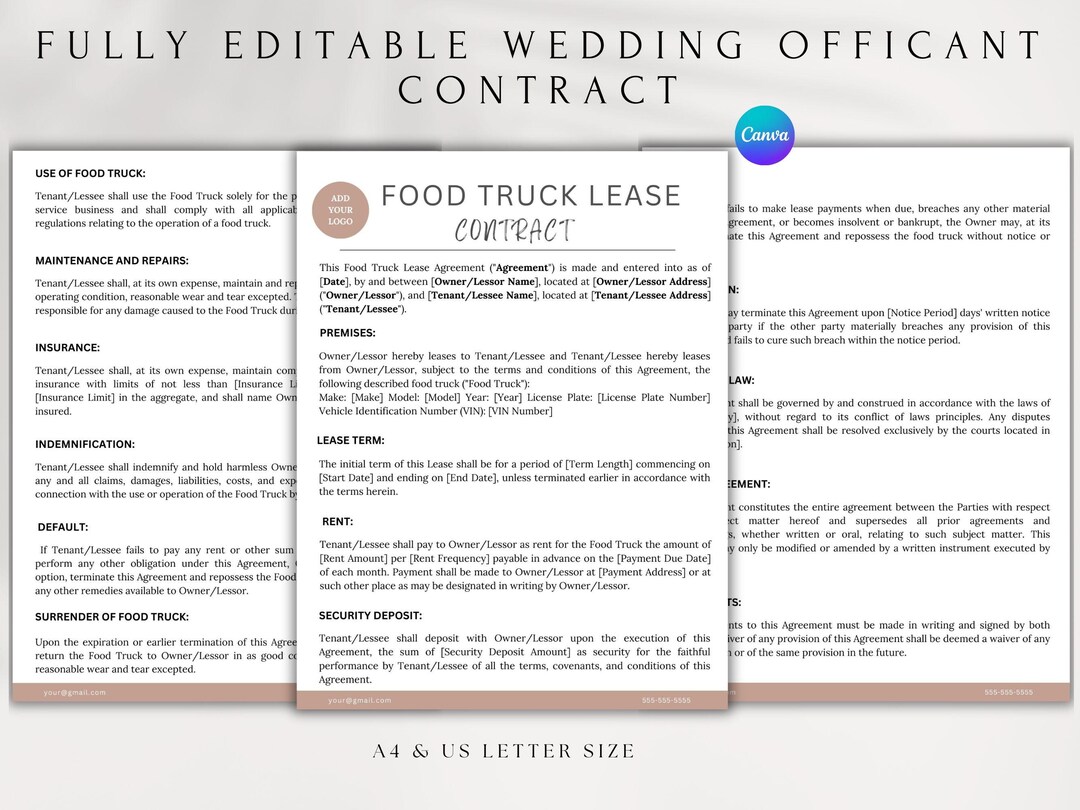 Editable Food Truck Lease Agreement Template | Food Truck Rental ...