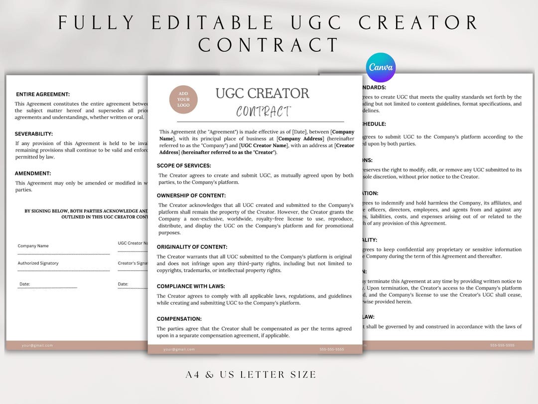 UGC Creator Contract Template: Editable User Generated Content ...