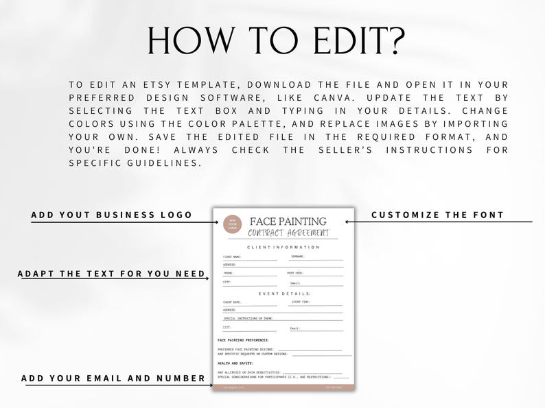 Editable Face Painting Contract Template, Face Painter Client Agreement ...