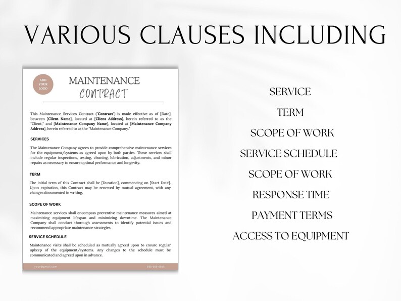 Editable Maintenance Contract Template | Customizable Service Agreement ...