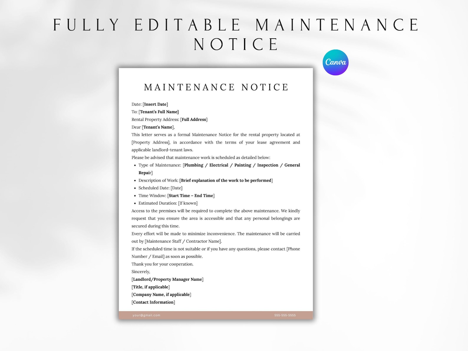 Maintenance Notice Template | Landlord to Tenant Repair Notice ...