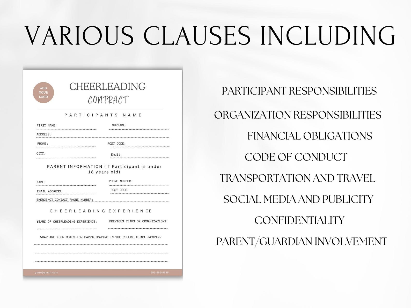 Editable Cheerleading Contract Template, Coaching Forms & Athlete ...
