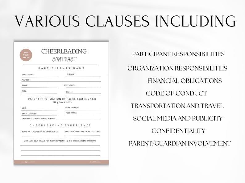Editable Cheerleading Contract Template, Coaching Forms & Athlete ...