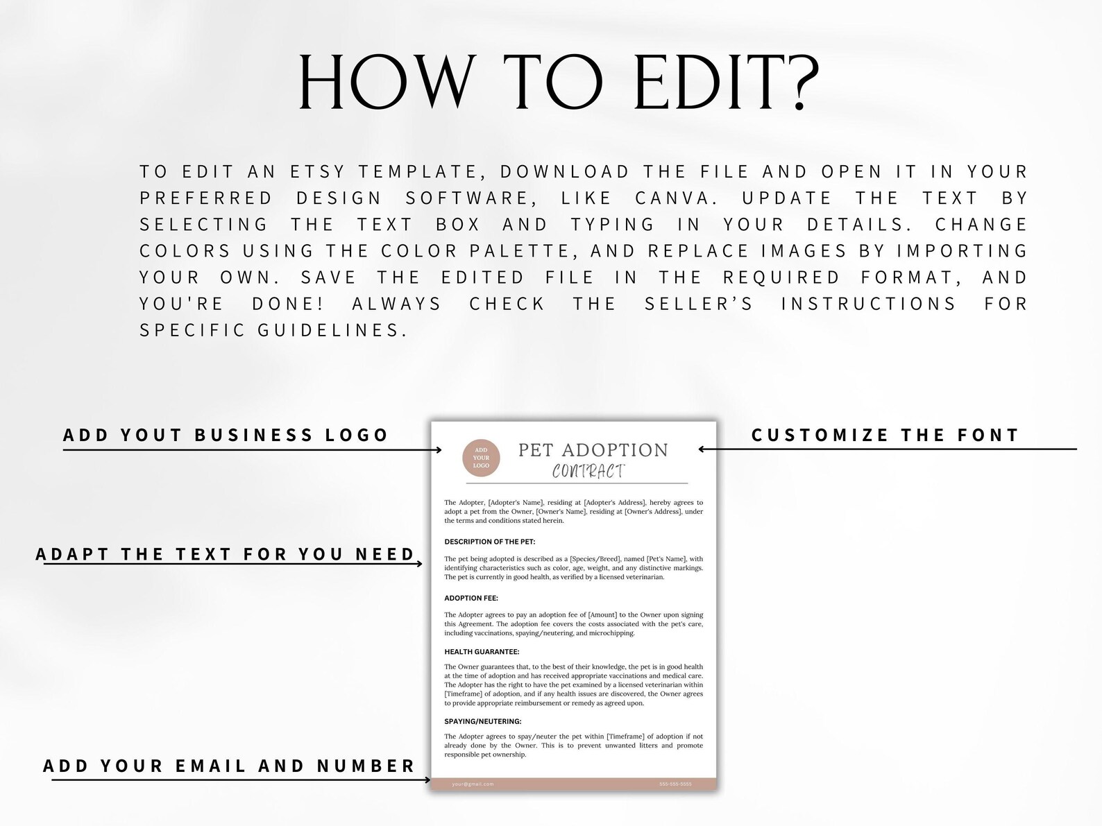 Editable Pet Adoption Contract Template, Animal Rescue Forms (canva ...