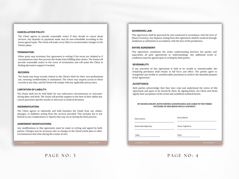 Editable Birth Doula Contract Template | Canva Doula Forms (PDF) - Etsy
