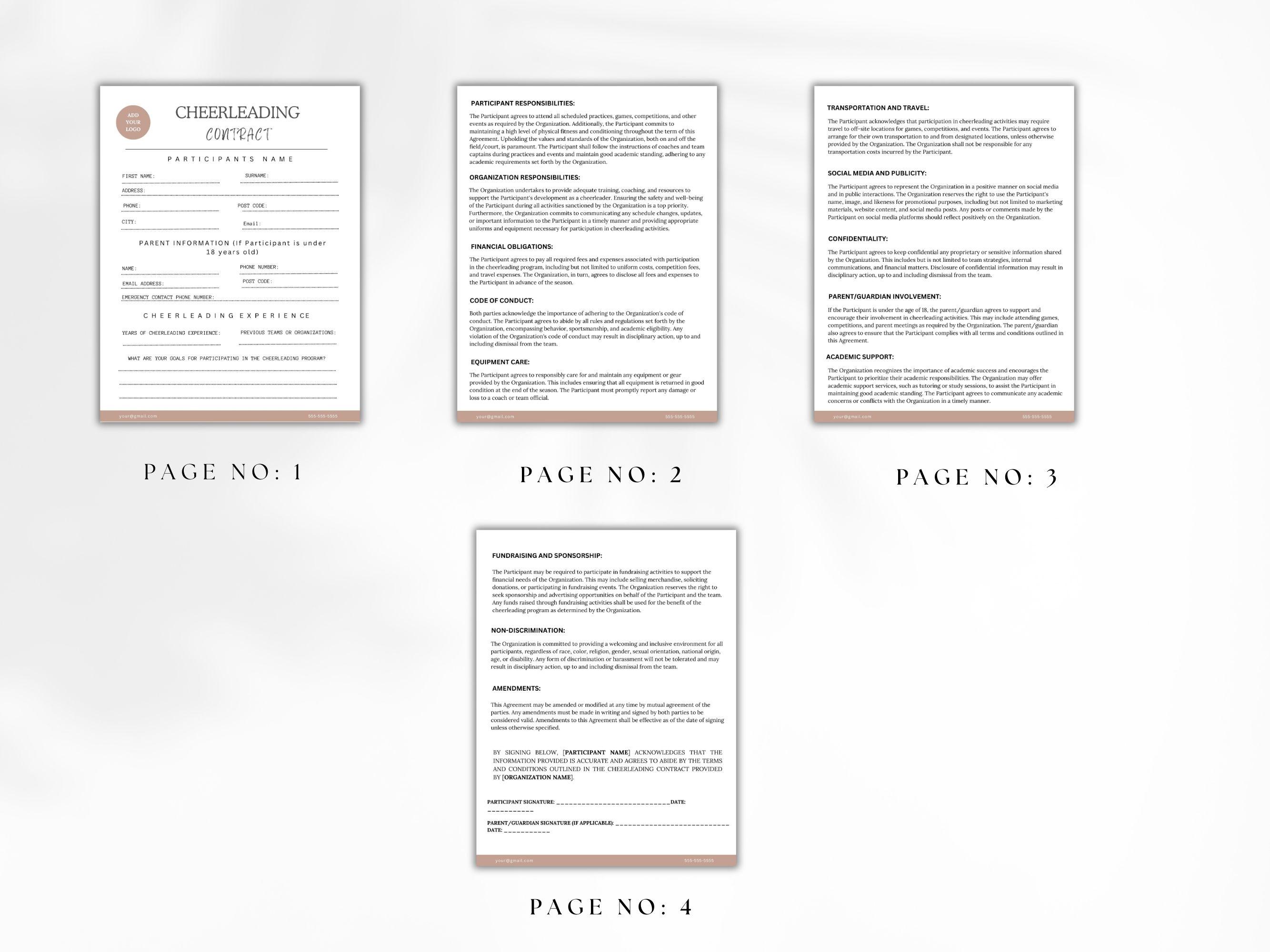 Editable Cheerleading Contract Template, Coaching Forms & Athlete ...
