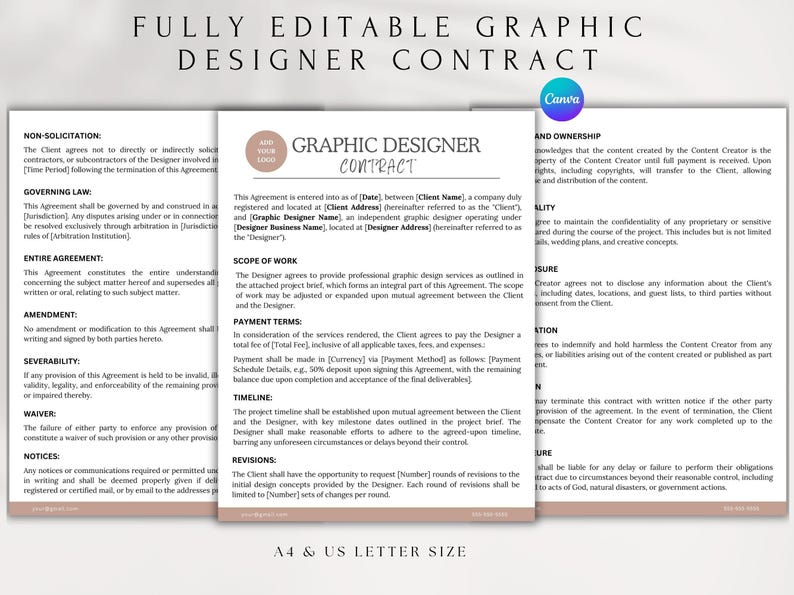 Editable Graphic Design Contract Template | Freelance Designer Services ...