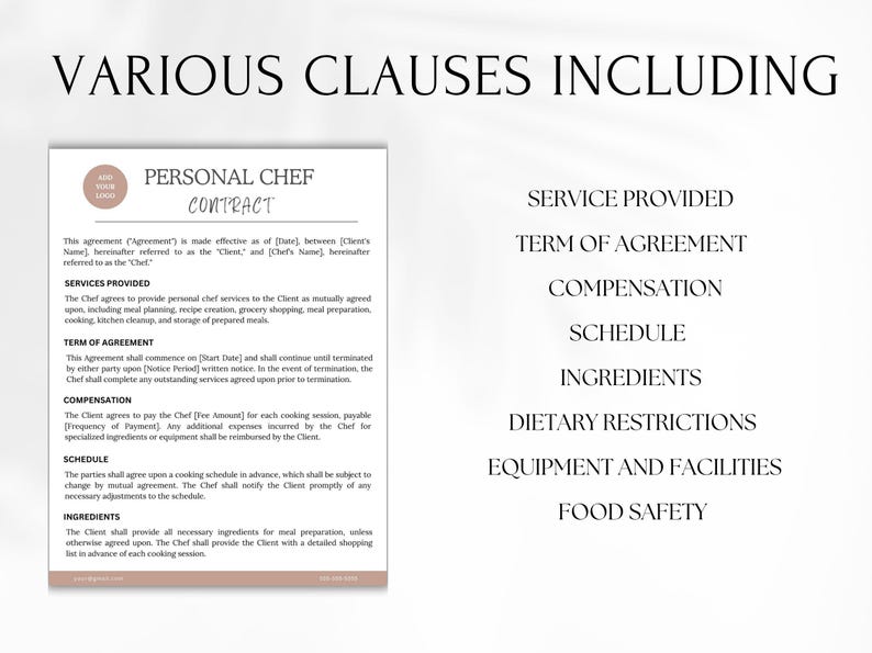 Editable Personal Chef Contract Template: Canva Cook Business Form ...