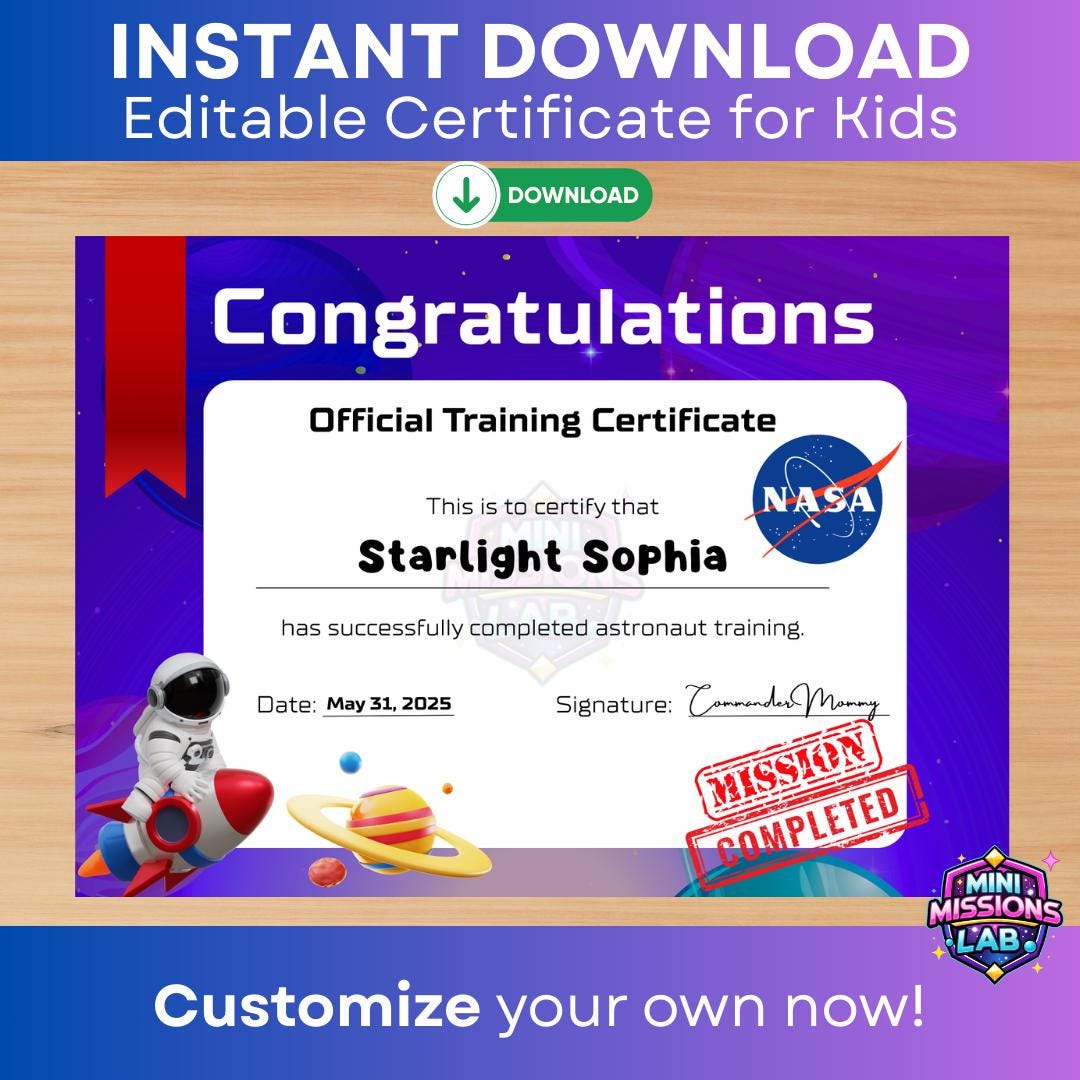 Personalized Astronaut Training Certificate – Space Birthday ...