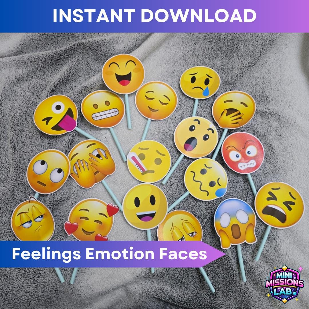 Emoji Emotion Faces Printable: Kids Calm Corner, Homeschool Resource ...