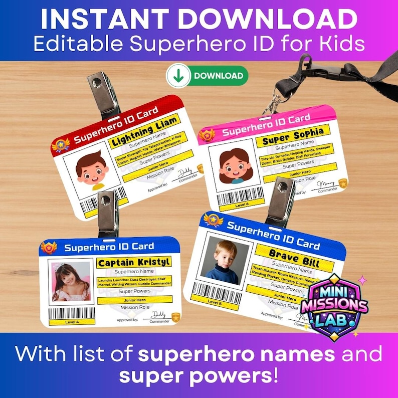 Printable Superhero ID Badge for Kids – Custom Name & Powers | Birthday ...