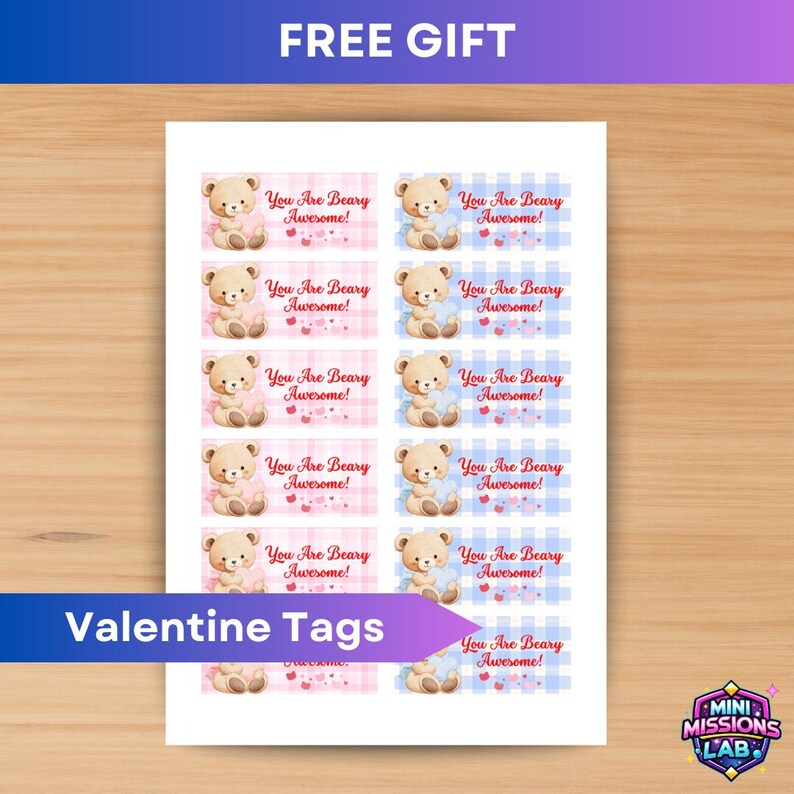 Gummy Bear Valentine Cards: Printable Classroom Treat Tags (digital ...