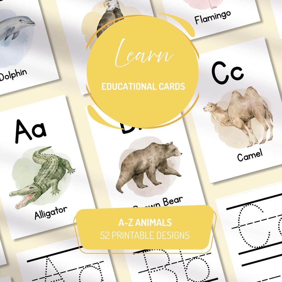 ABC Animal Flashcards With Alphabet Tracing, A-Z Educational Flashcards ...