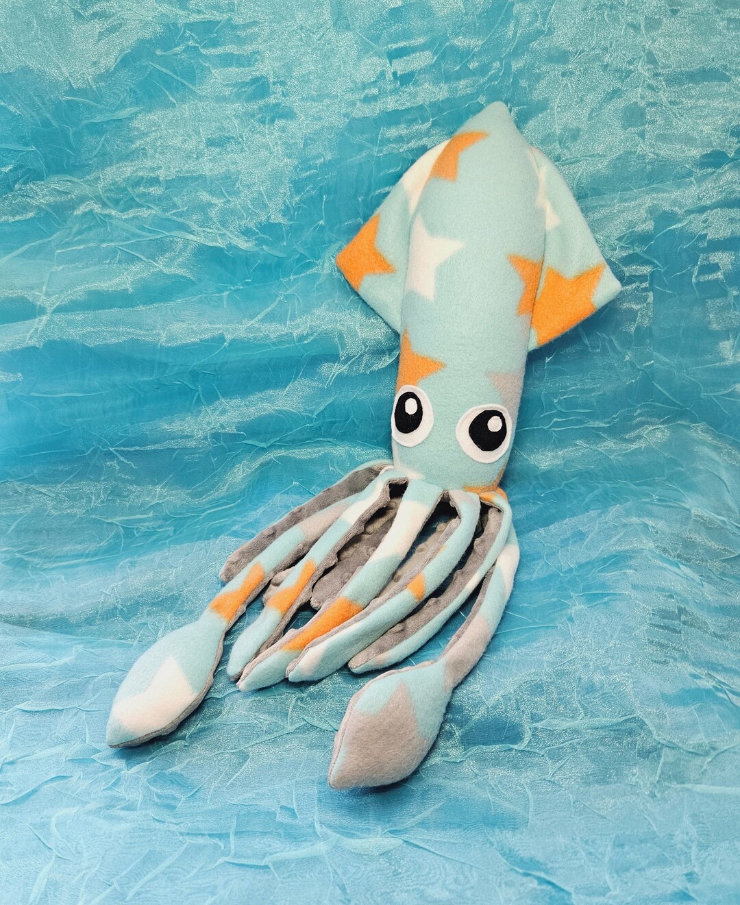 Jesse the Light Blue Starry Fleece Squid - Plush Stuffed Ocean Marine ...