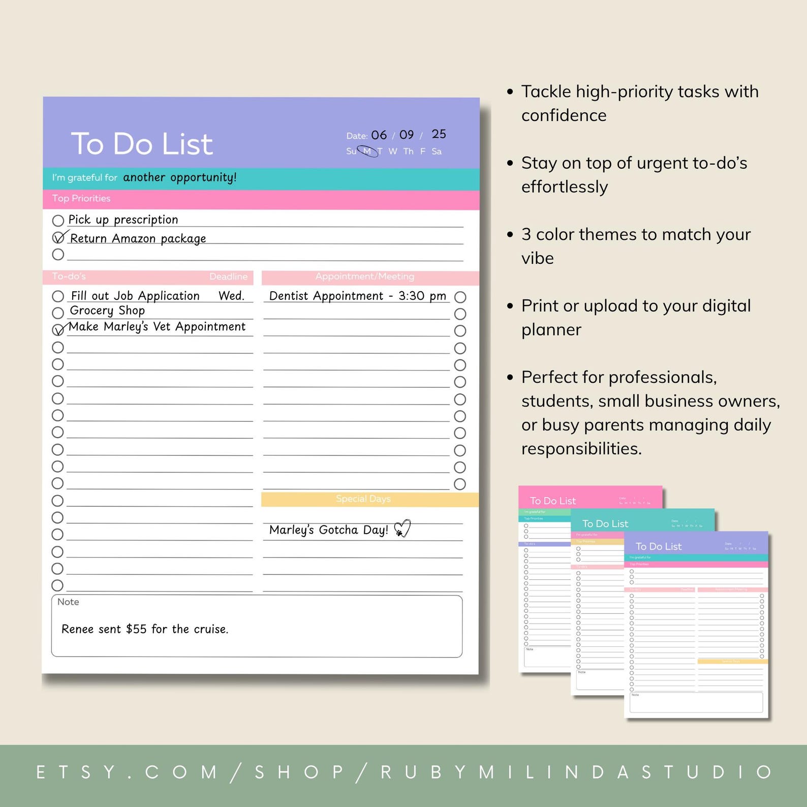 Printable Daily Tasks List Template for Organizing To-do Lists and ...