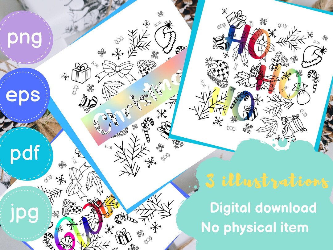 Christmas Line Art Clipart | Winter Doodle Set | Holiday Coloring Pages ...
