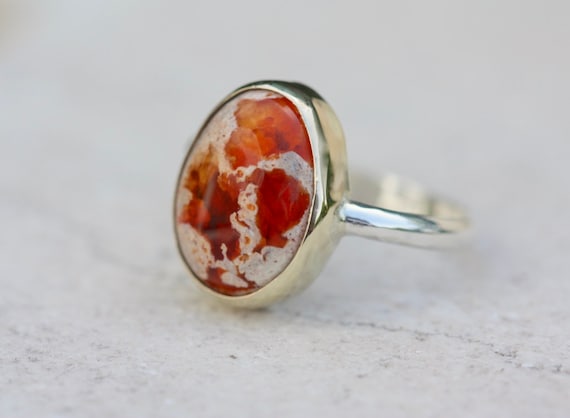 October Birthstone Ring Mexican Fire Opal Ring Mexican - Etsy