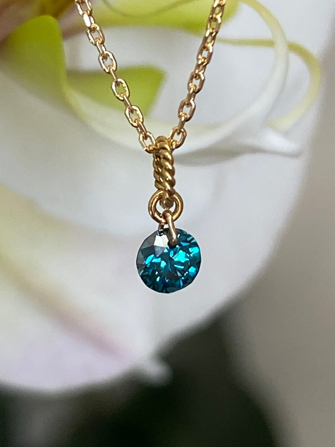 Blue Diamond Pendant Necklace, SOLID 18k Gold and Blue Diamond Necklace ...
