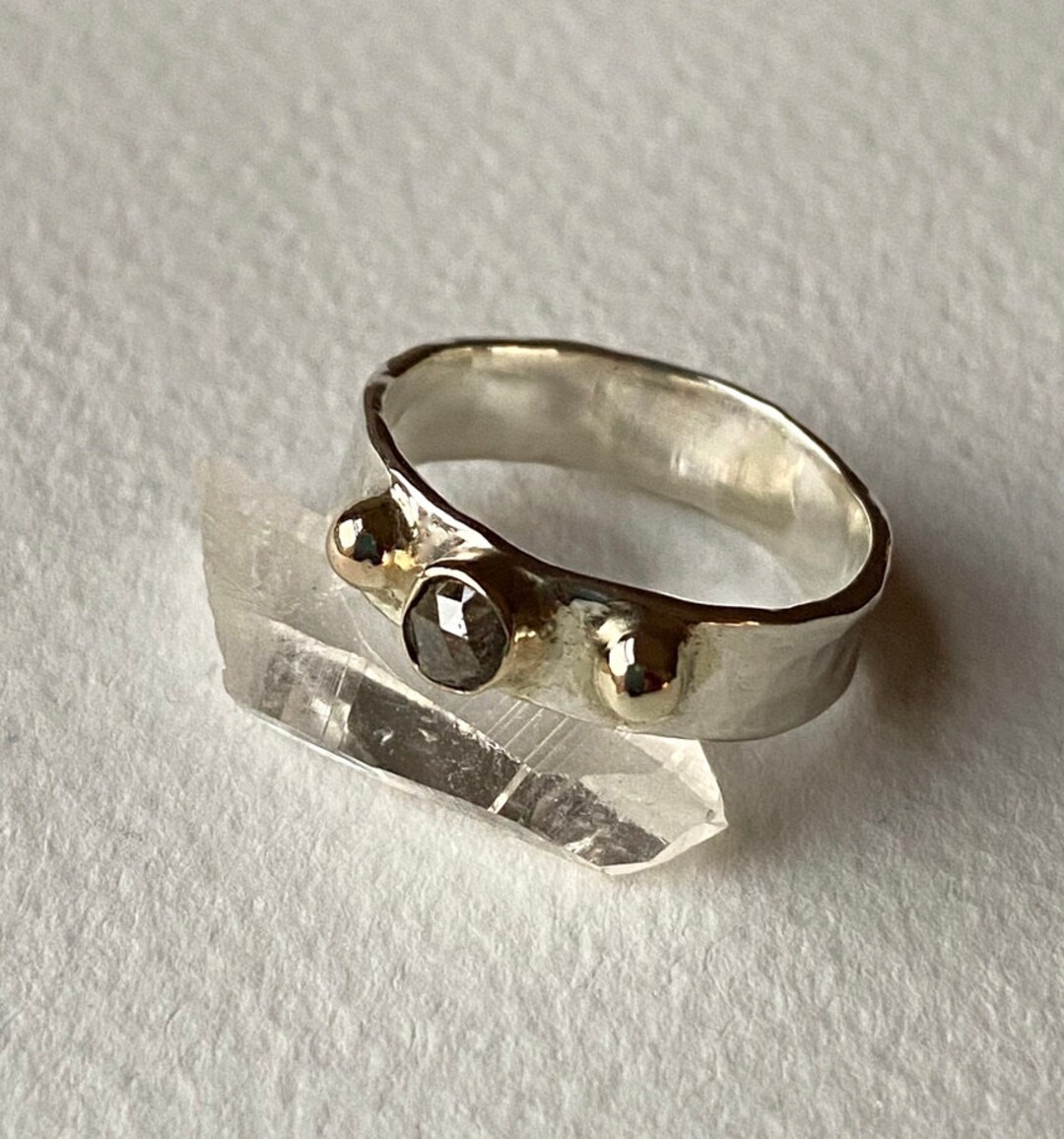 SOLID 14k Gold and Silver Salt and Pepper Brown Diamond Ring - Etsy