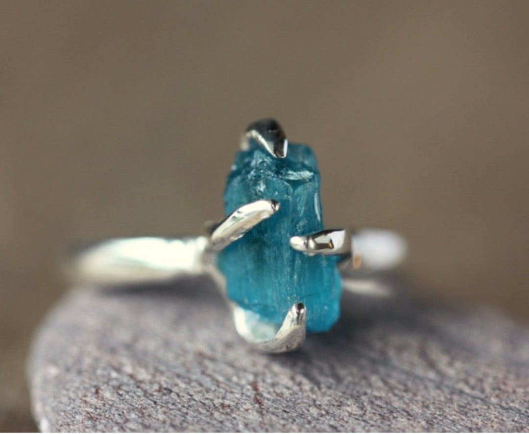 Raw Blue Apatite Ring, Rough Apatite Ring, - Etsy