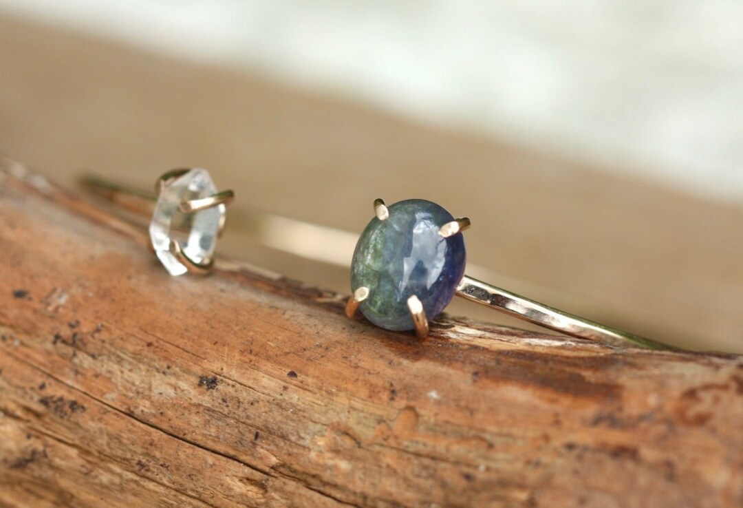 Rare Blue Green Ocean Tanzanite and Herkimer Diamond Open Cuff Bangle ...