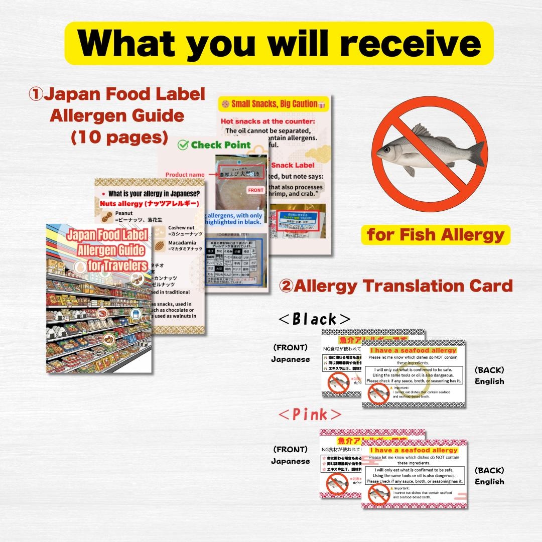 Japan Food Label Fish Allergen Guide + Fish Allergy Translation Card ...