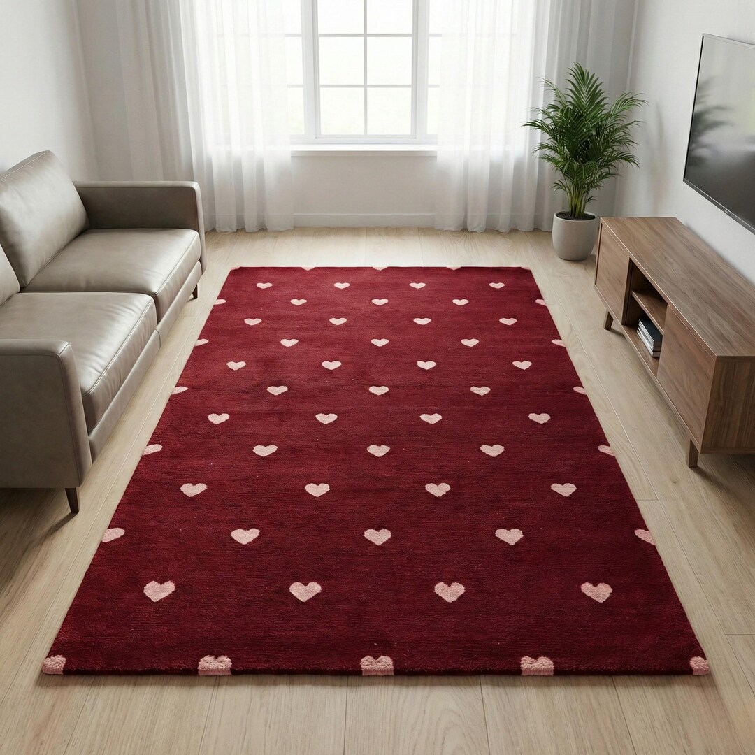 Hand Tufted Wool Rug | Red Heart Pattern, Valentine's Day Decor - Etsy