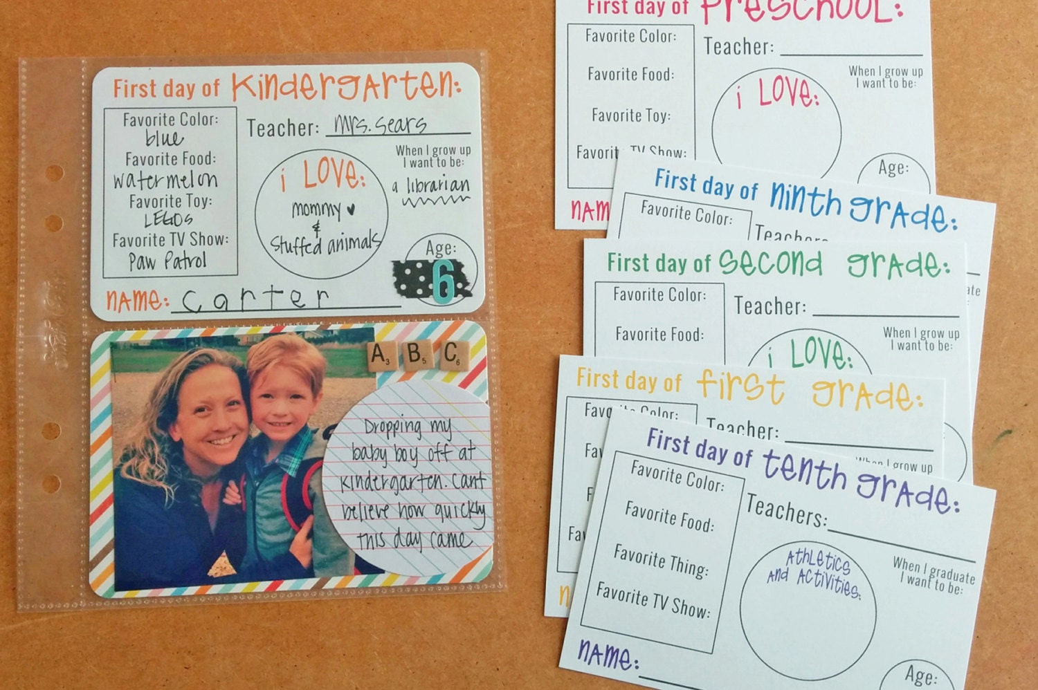 PRINTABLE First Day of School Cards for Project Life, Scrapbooking, and ...