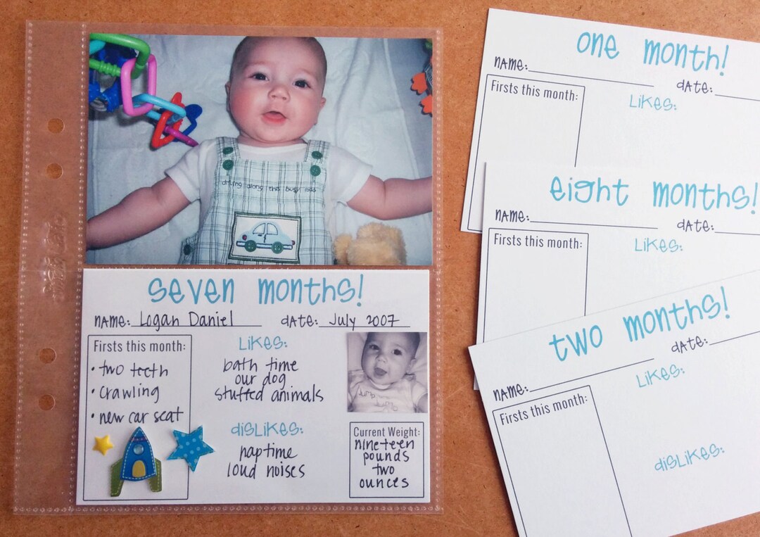 PRINTABLE "baby's First Year" Monthly Cards for Project Life - BLUE - Etsy