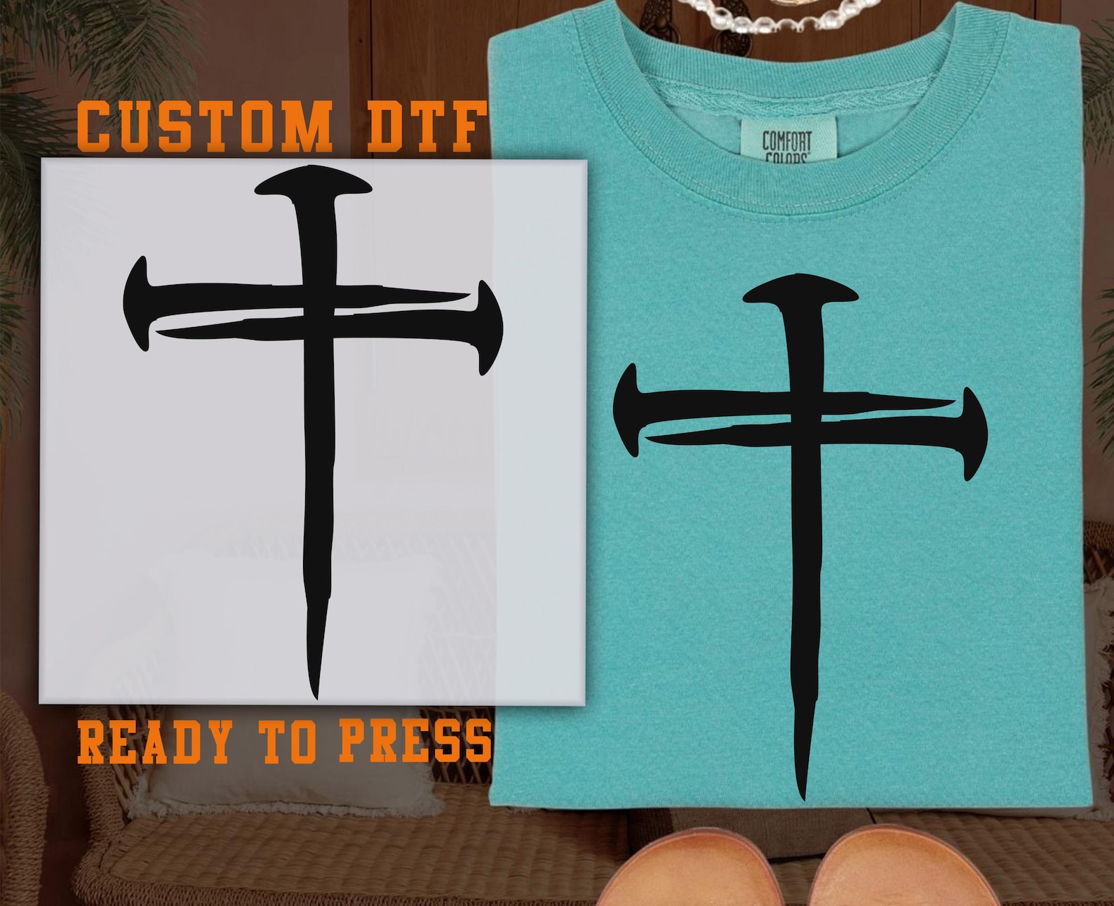 Christian Nail Cross DTF, Custom Nail Cross DTF Transfer Ready for ...