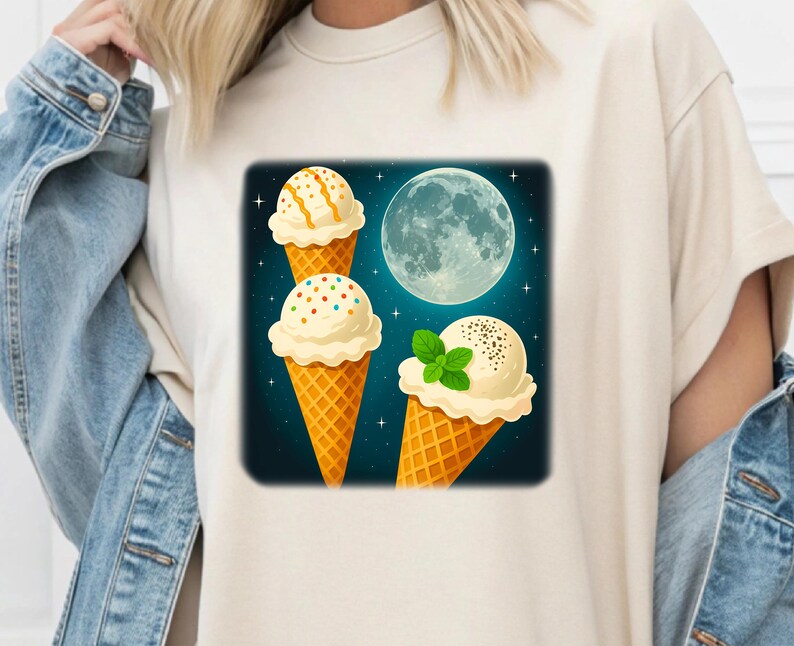 Ice Cream Cones Moon DTF, Cute Dessert Night Sky DTF Transfer Ready for ...