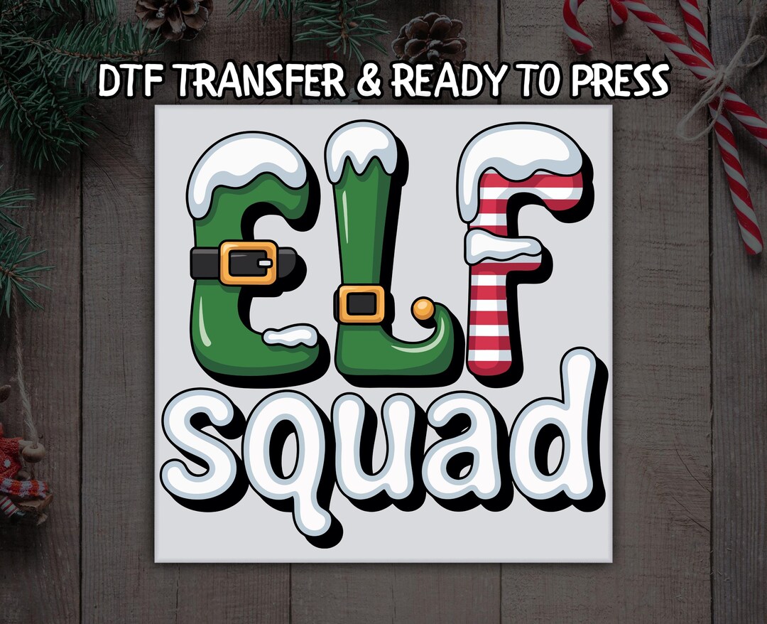 Elf Squad Christmas DTF, Cute Holiday Elf Boots Candy Cane DTF Transfer ...