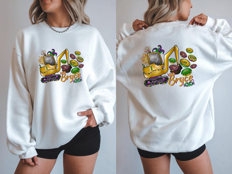 Mardi Gras Excavator DTF, King Cake Dozer Design DTF Transfer Ready for ...