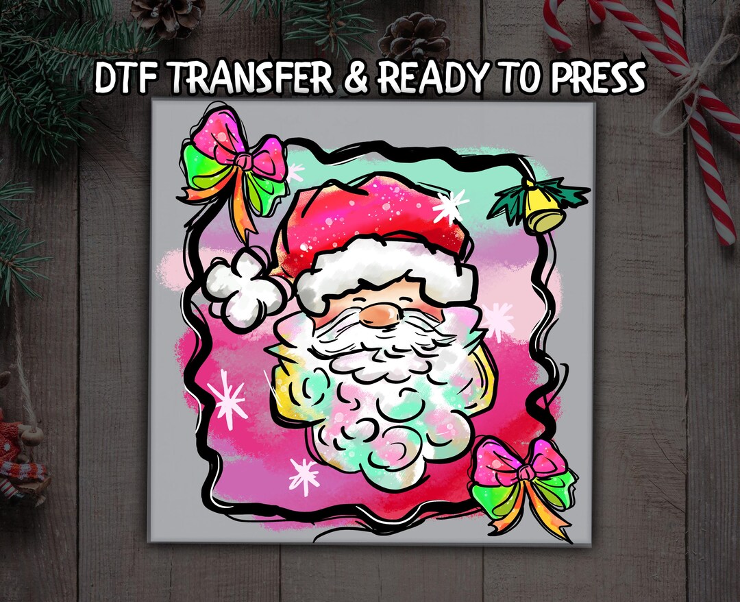 Retro Santa Claus DTF, Bright Watercolor Christmas DTF Transfer Ready ...