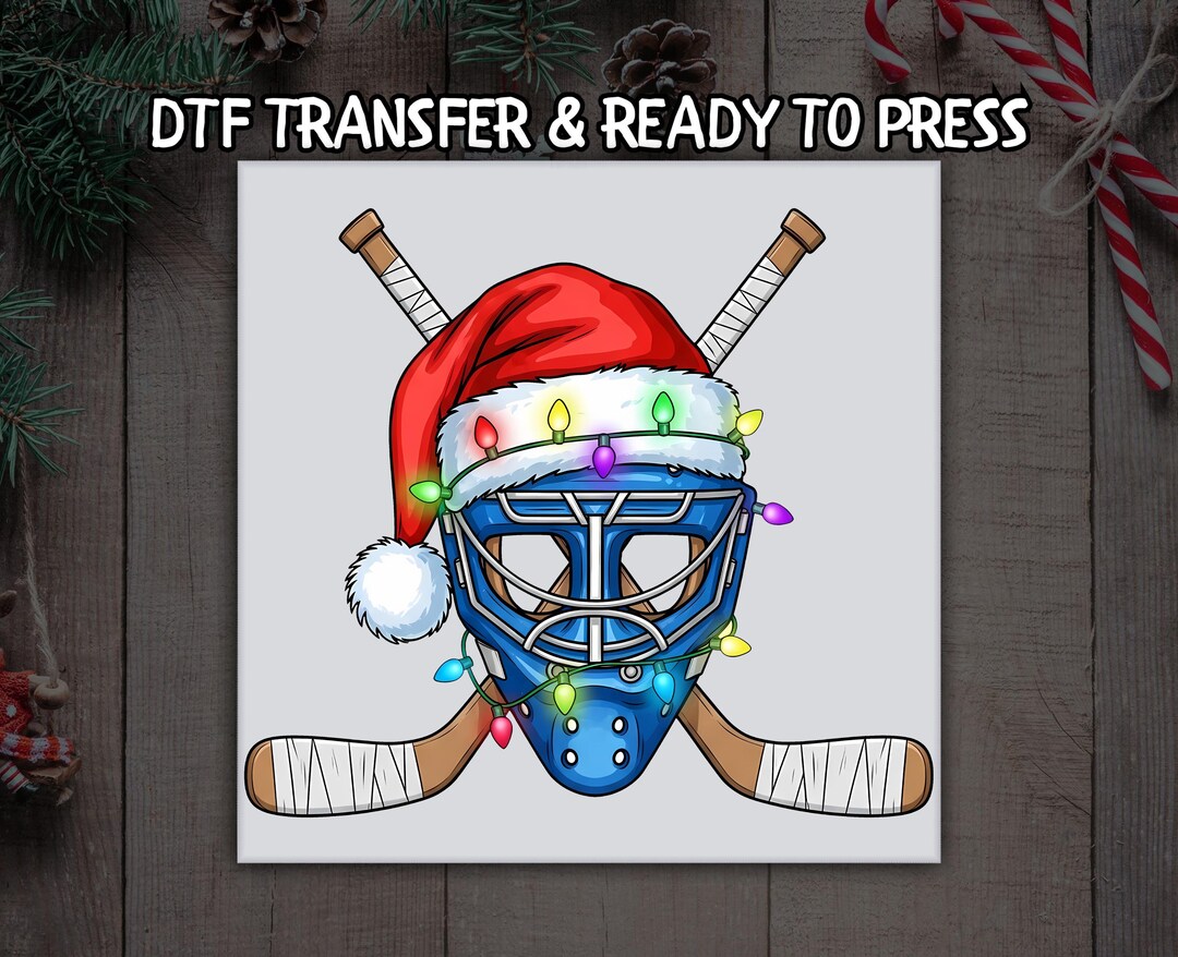 Christmas Hockey Goalie Mask DTF, Santa Hat Hockey Design DTF Transfer ...