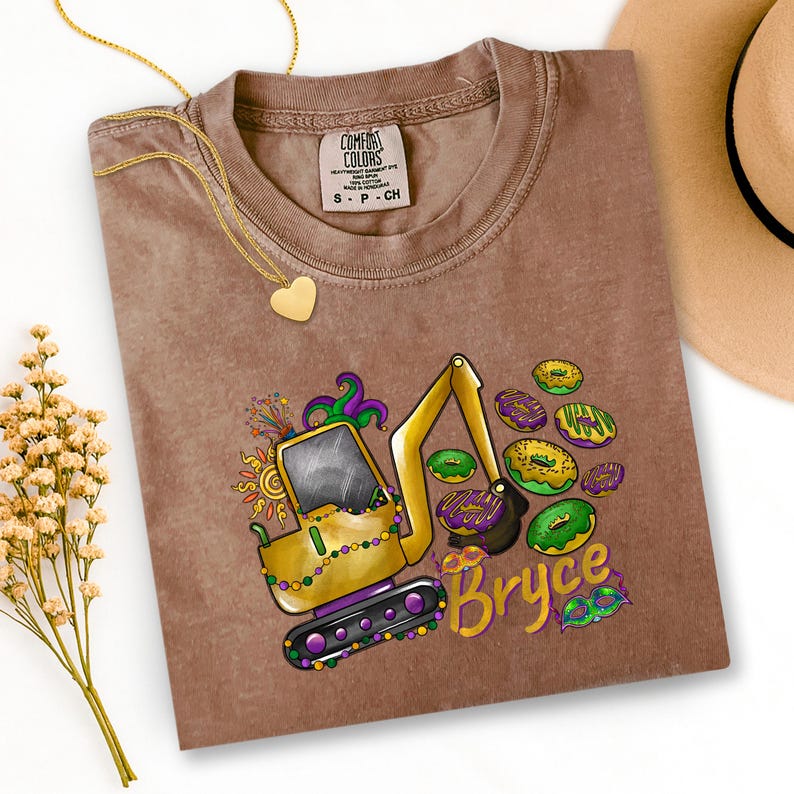 Mardi Gras Excavator DTF, King Cake Dozer Design DTF Transfer Ready for ...