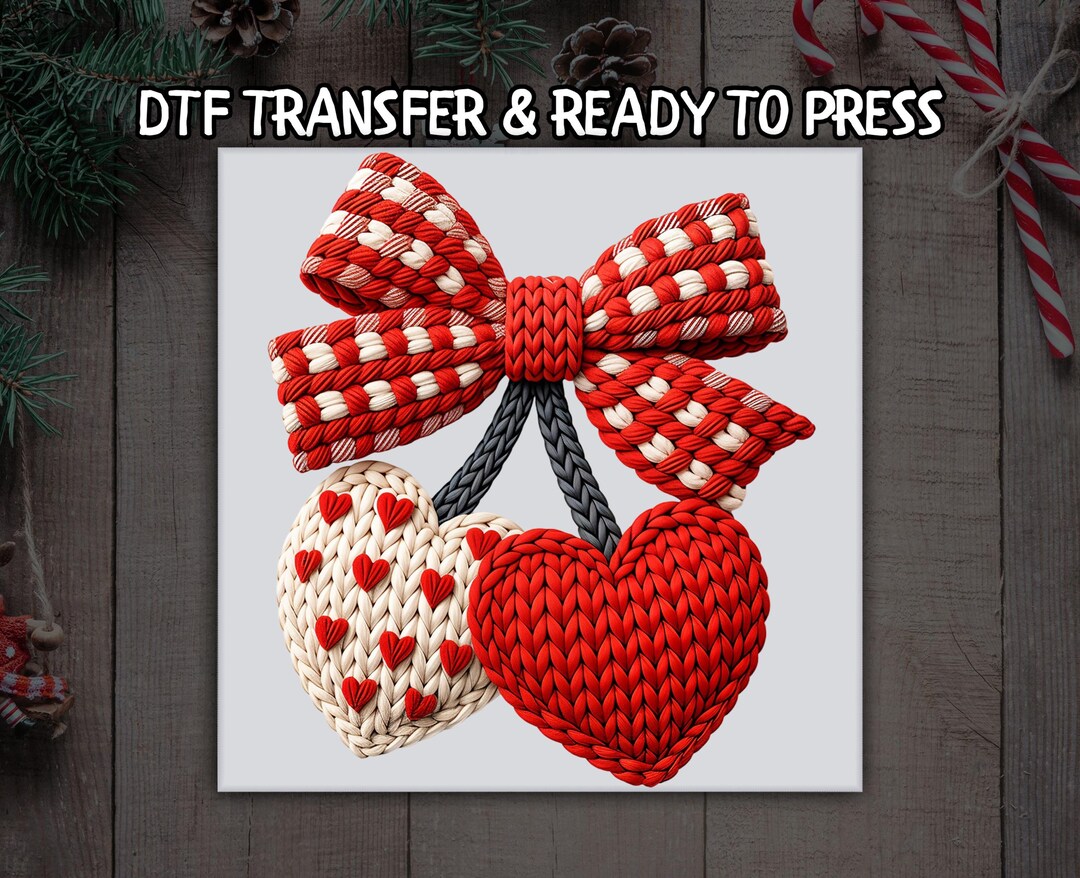 Valentine Crochet Hearts DTF, Love Bow Heart Design DTF Transfer Ready ...