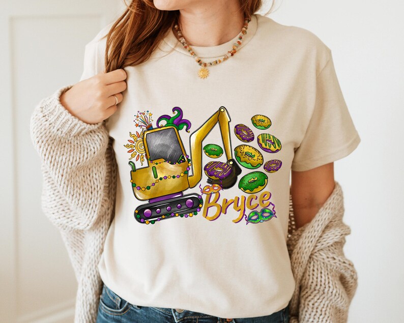 Mardi Gras Excavator DTF, King Cake Dozer Design DTF Transfer Ready for ...