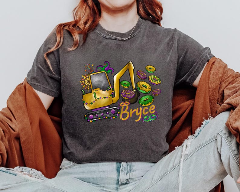 Mardi Gras Excavator DTF, King Cake Dozer Design DTF Transfer Ready for ...