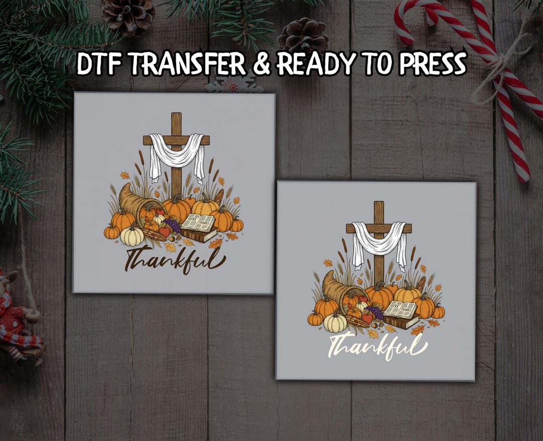 Thankful Cross Fall DTF, Faith Pumpkin Cornucopia DTF Transfer Ready ...