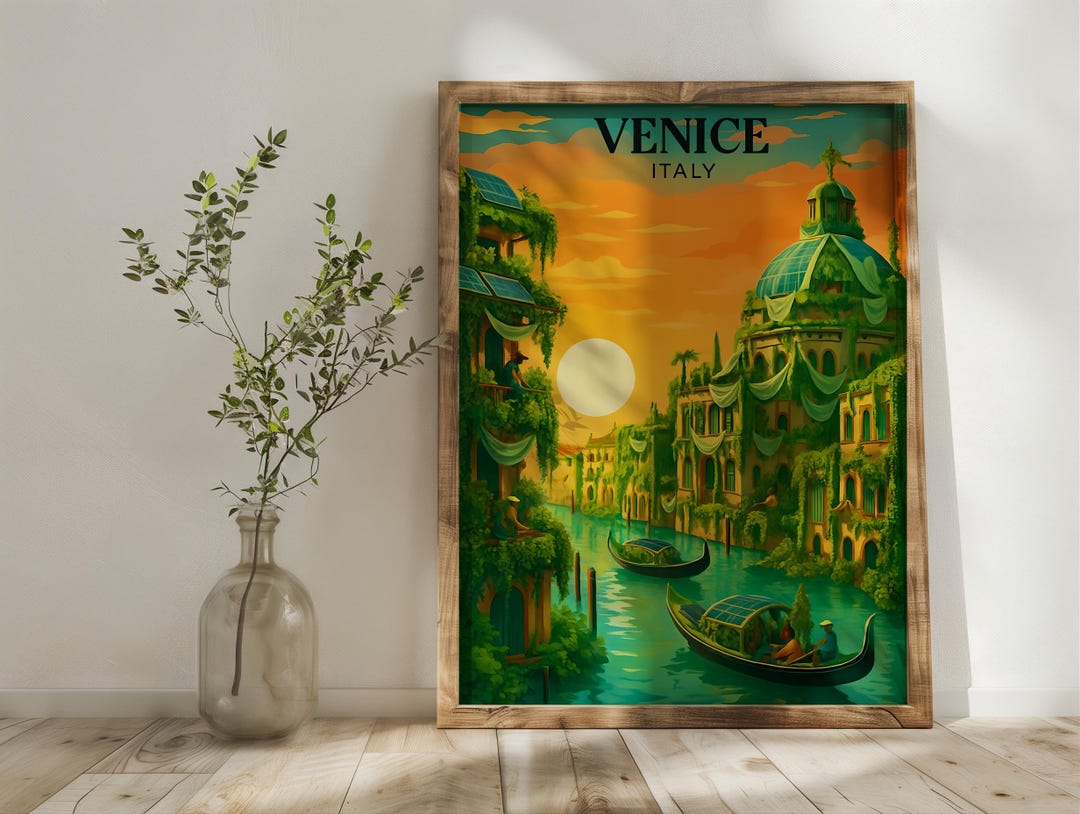 Solarpunk Venice Digital Art Print, Futuristic Cityscape Download ...