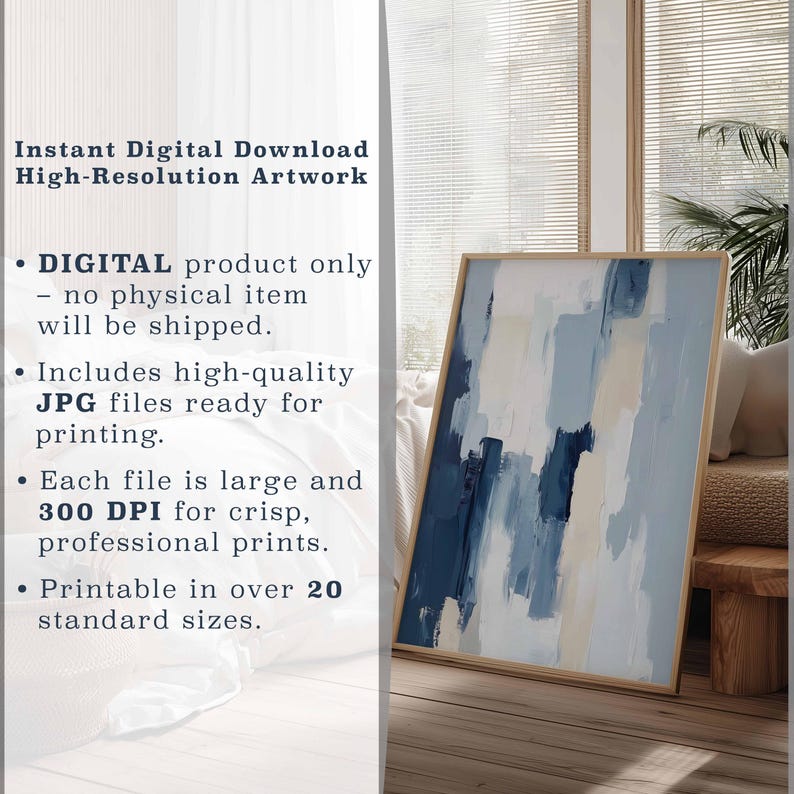 Navy Blue Large Abstract Wall Art Minimalist Abstract Blue Print Set of ...