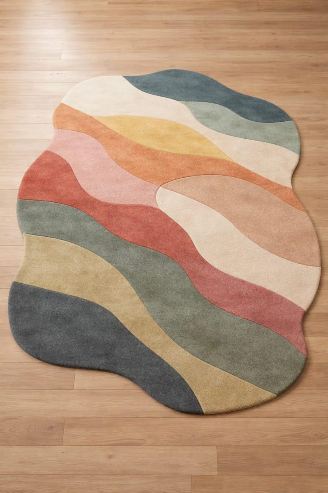 Abstract Hand Tufted Rug, Irregular Shape Modern Area Rug, Organic Wavy ...